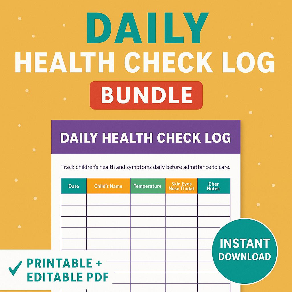 Daily Health Check Log Bundle PDF – Printable & Fillable Childcare ...