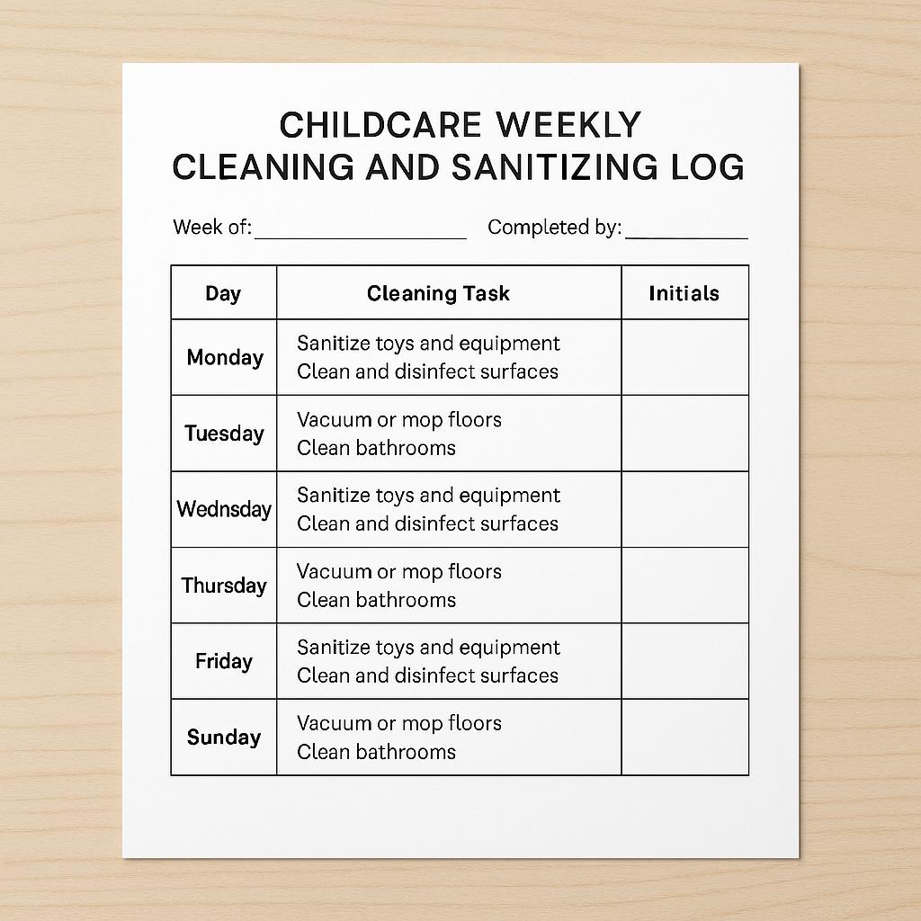 Weekly Daycare Cleaning Log Printable – Editable Sanitizing Checklist ...