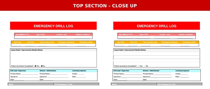 Emergency Drill Log Template PDF – Printable and Fillable Fire Drill ...