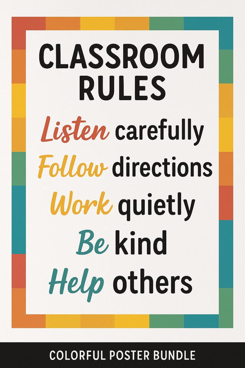 Colorful Classroom Rules Printable Posters – Motivational Wall Art for ...