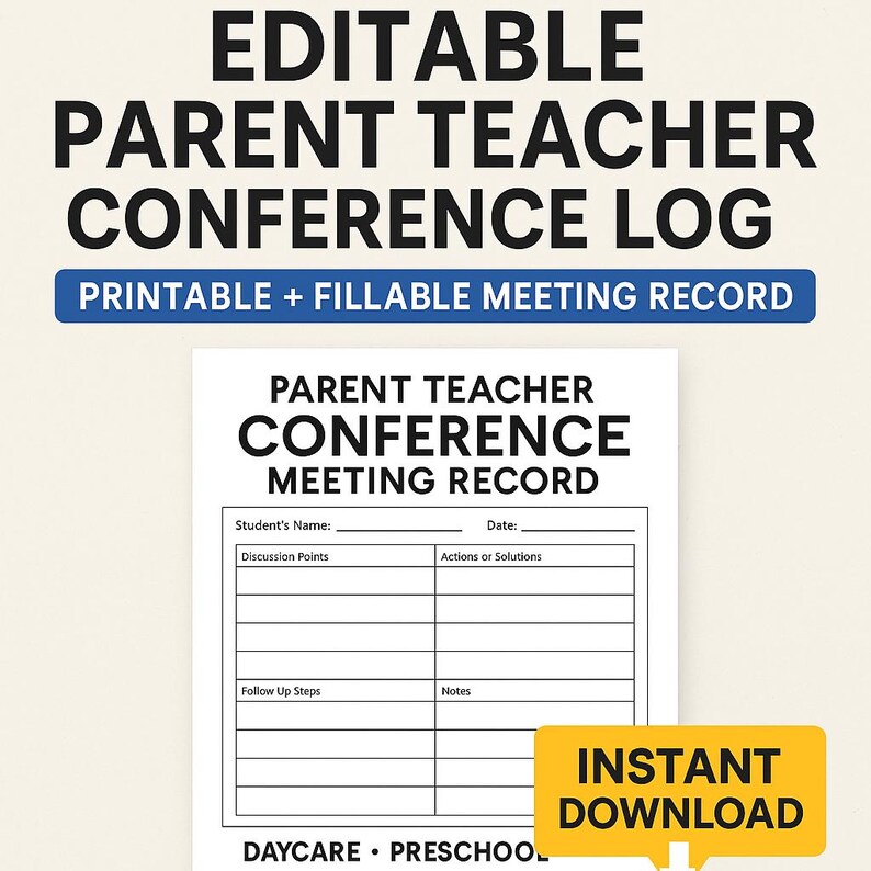 Parent Teacher Conference Log PDF – Printable and Fillable Meeting ...