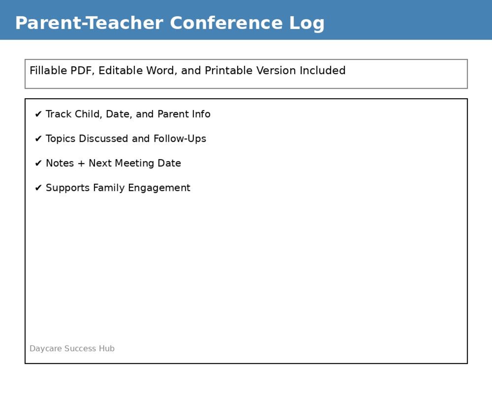 Editable Parent Teacher Conference Log Printable, Fillable Meeting ...
