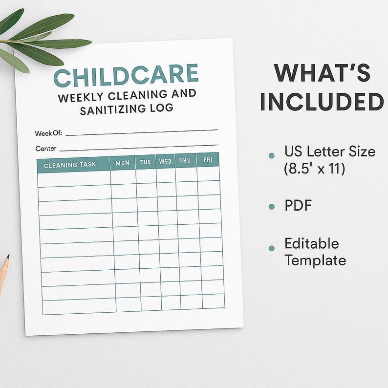 Weekly Daycare Cleaning Log Printable – Editable Sanitizing Checklist ...