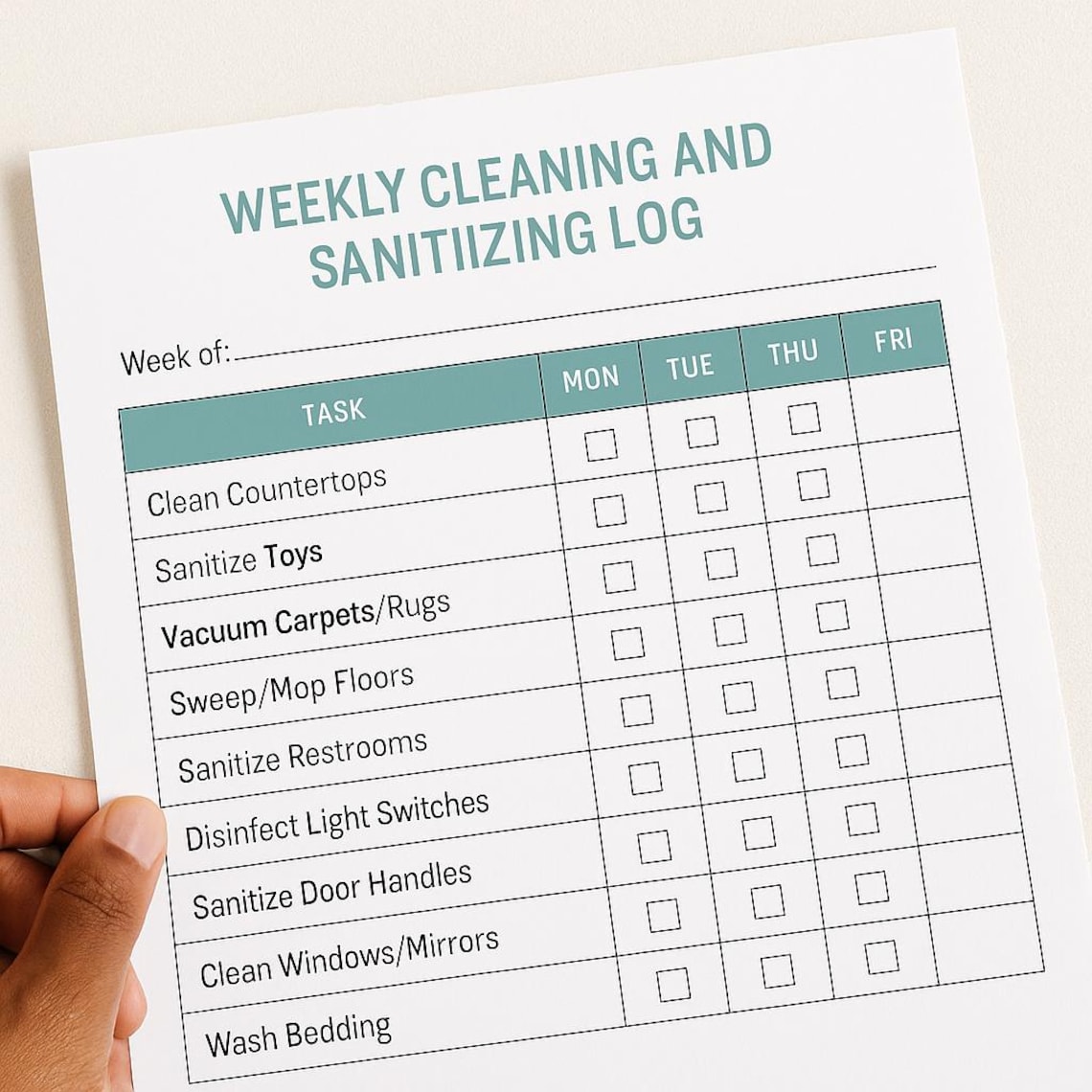 Weekly Daycare Cleaning Log Printable – Editable Sanitizing Checklist ...