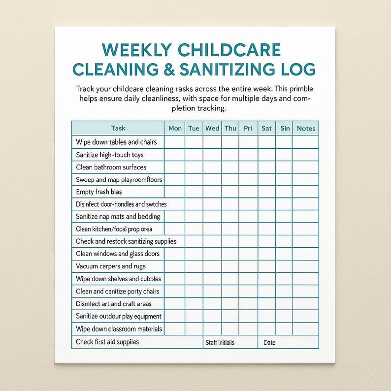 Weekly Daycare Cleaning Log Printable – Editable Sanitizing Checklist ...