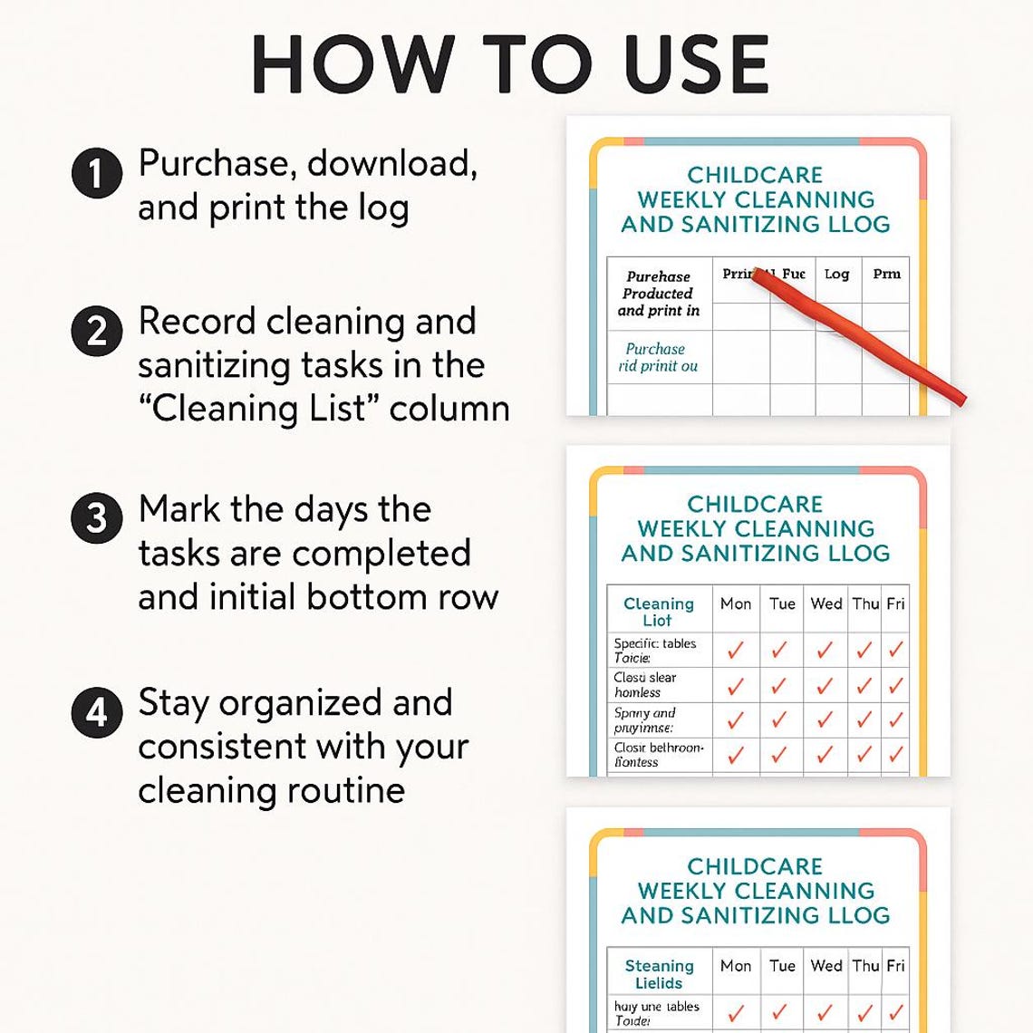 Weekly Daycare Cleaning Log Printable – Editable Sanitizing Checklist ...