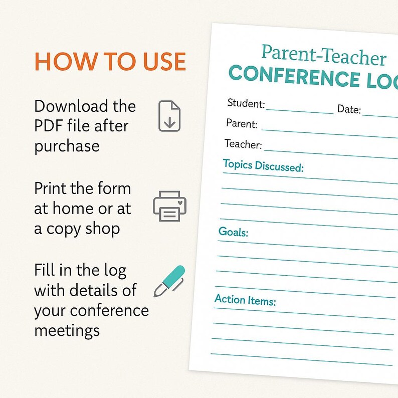 Editable Parent Teacher Conference Log Printable, Fillable Meeting ...