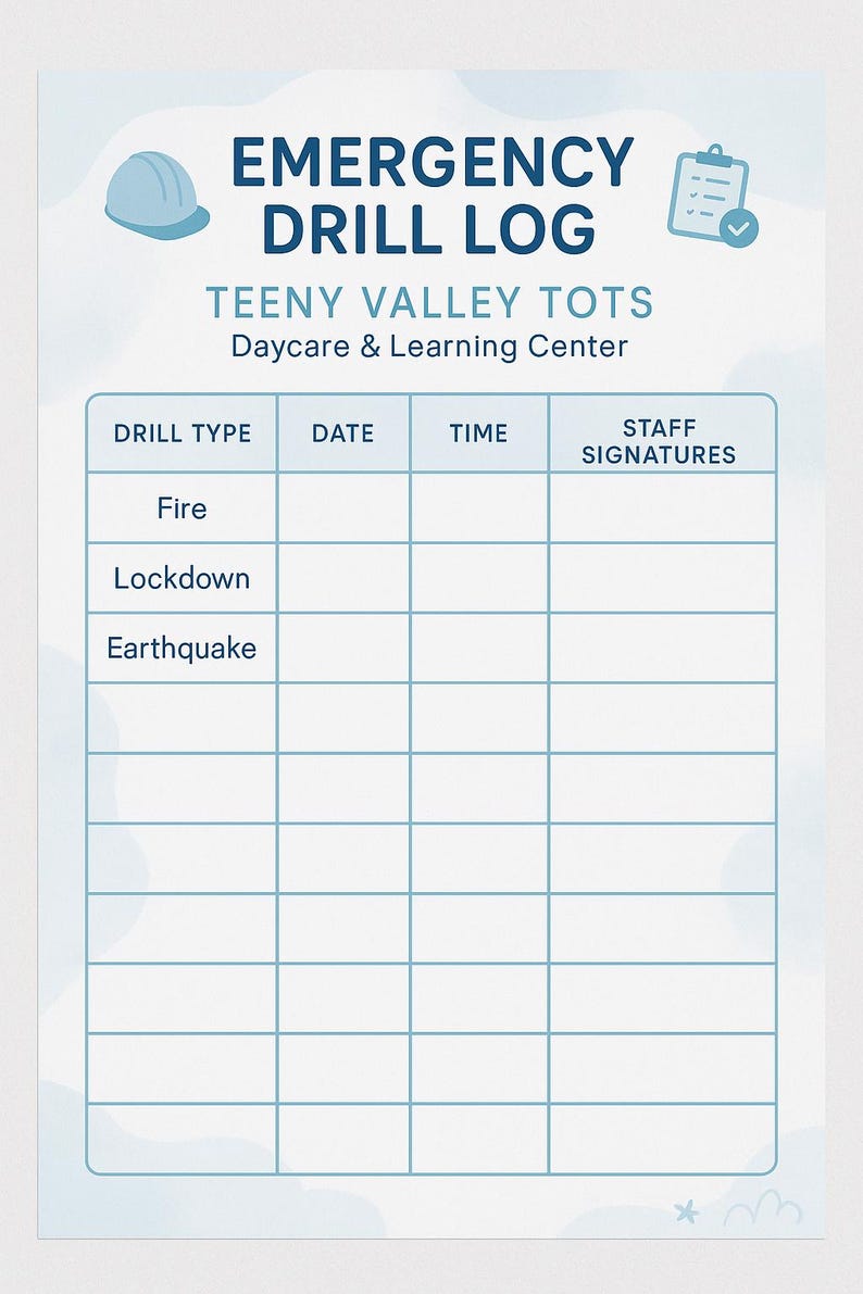 Emergency Drill Log Printable, Editable Fire Drill Tracker PDF, Daycare ...