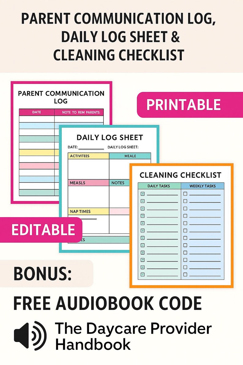 Daycare Forms Bundle PDF – Printable & Fillable Daily Log, Parent ...