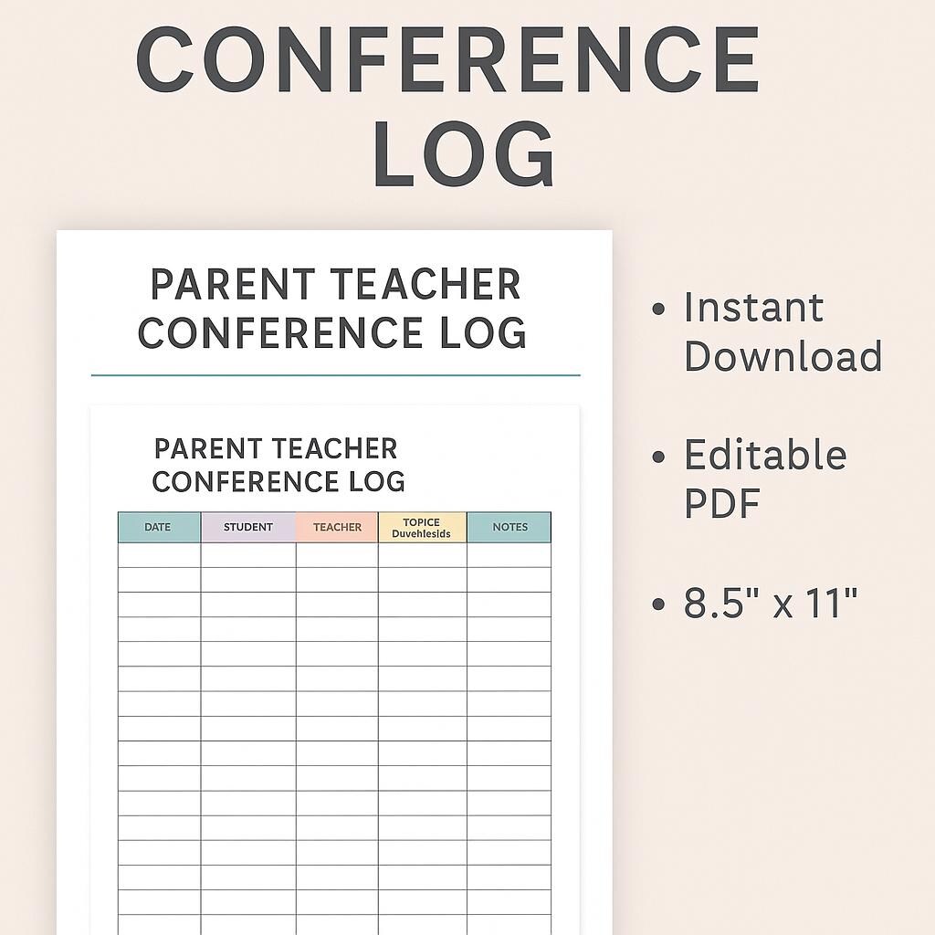 Editable Parent Teacher Conference Log Printable, Fillable Meeting ...