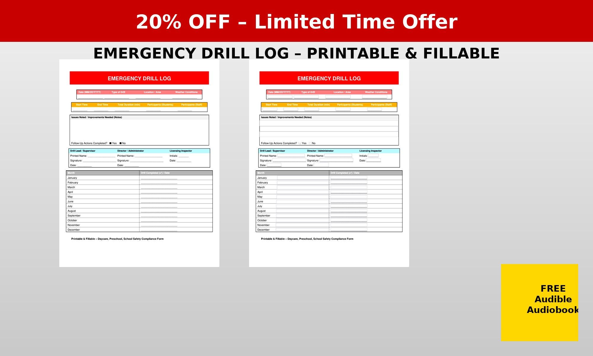 Emergency Drill Log Template | Printable & Fillable PDF | Fire Drill ...