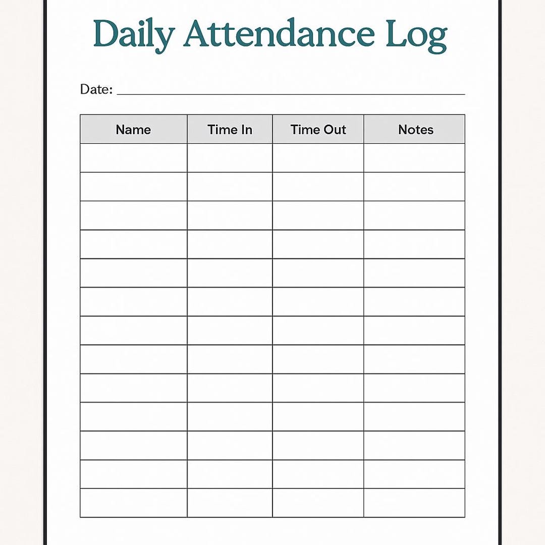 Daily Attendance Log Printable, Editable Child Sign-in Sheet, Fillable ...