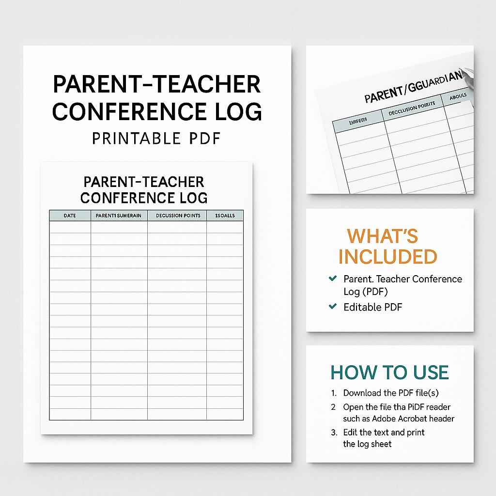 Editable Parent Teacher Conference Log Printable, Fillable Meeting ...