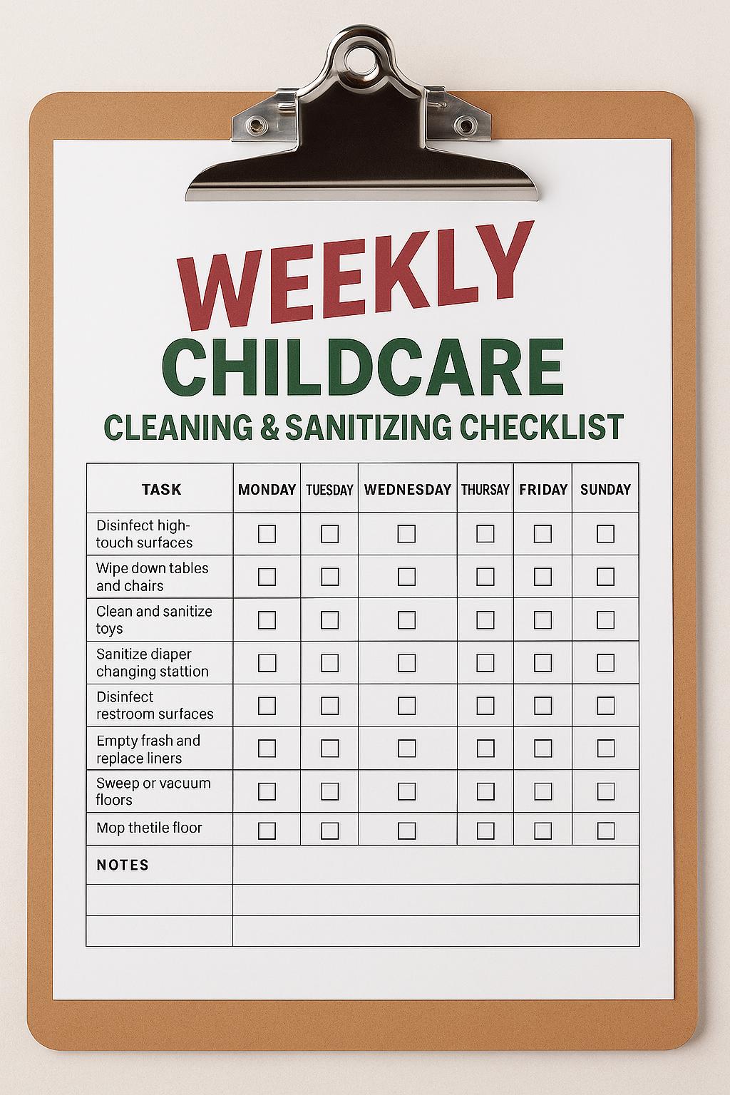 Weekly Daycare Cleaning Log Printable – Editable Sanitizing Checklist ...