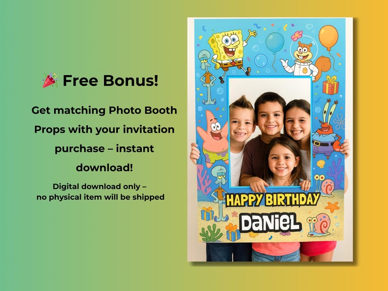 Editable Spongebob Birthday Invitation Template With Matching Photo ...