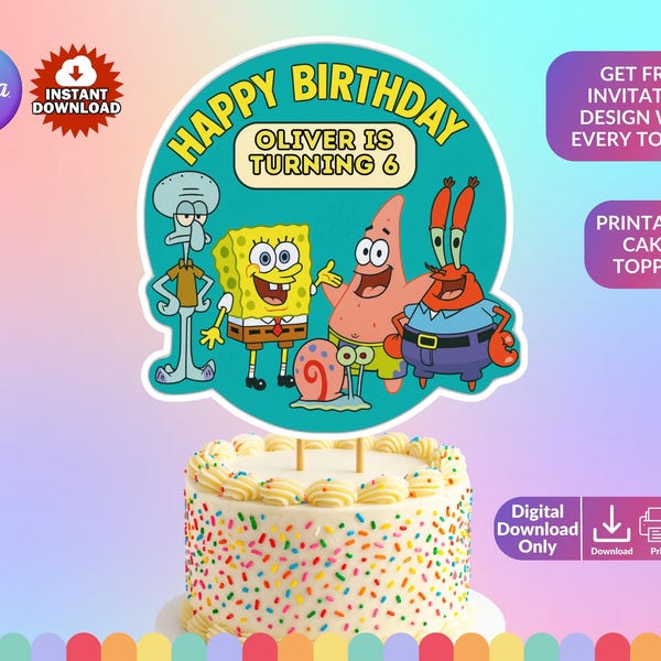 Spongebob Cake Topper - Etsy