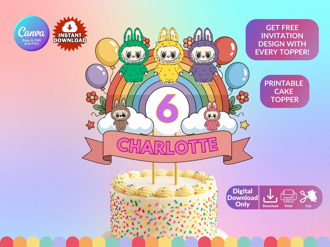 Editable Labubu Cake Topper Labubu Birthday Cake Topper Labubu Monster ...