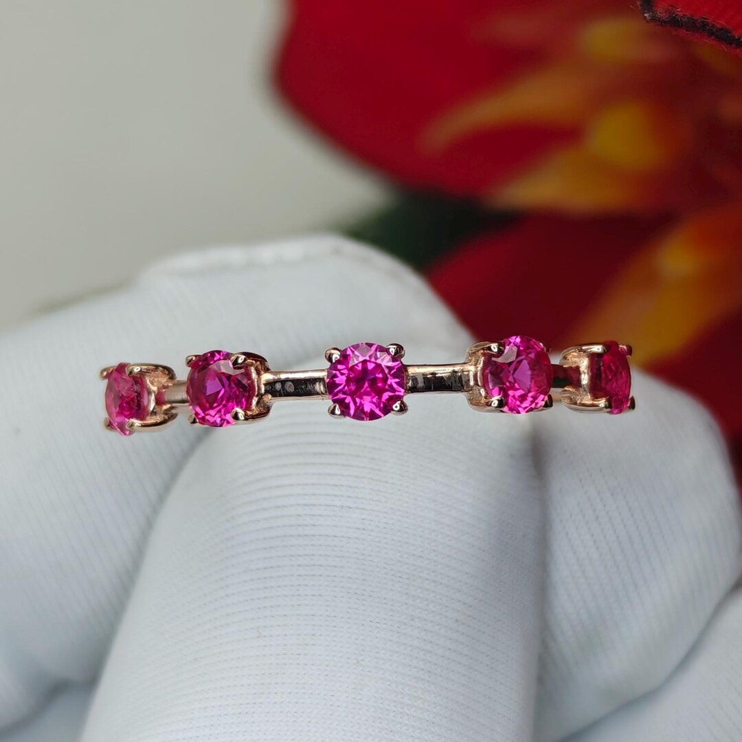 Pink CZ Eternity Band Ring in 935 Sterling Silver, Rose Gold Rhodium ...