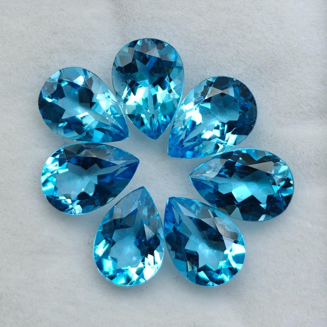 7 Pcs Natural Swiss Blue Topaz Pear Cut Gemstones | 14 Carat Lot | 7x10 ...