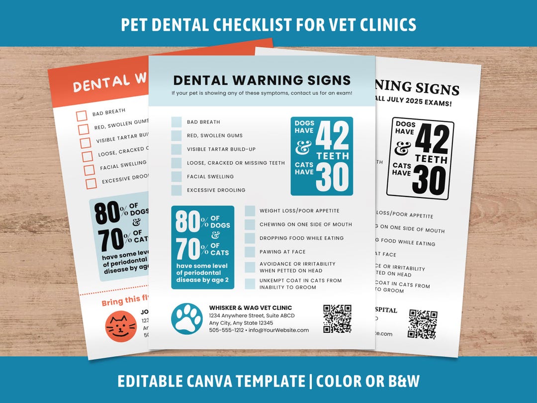Vet Clinic Dental Warning Signs Checklist PDF, Editable Animal Hospital ...