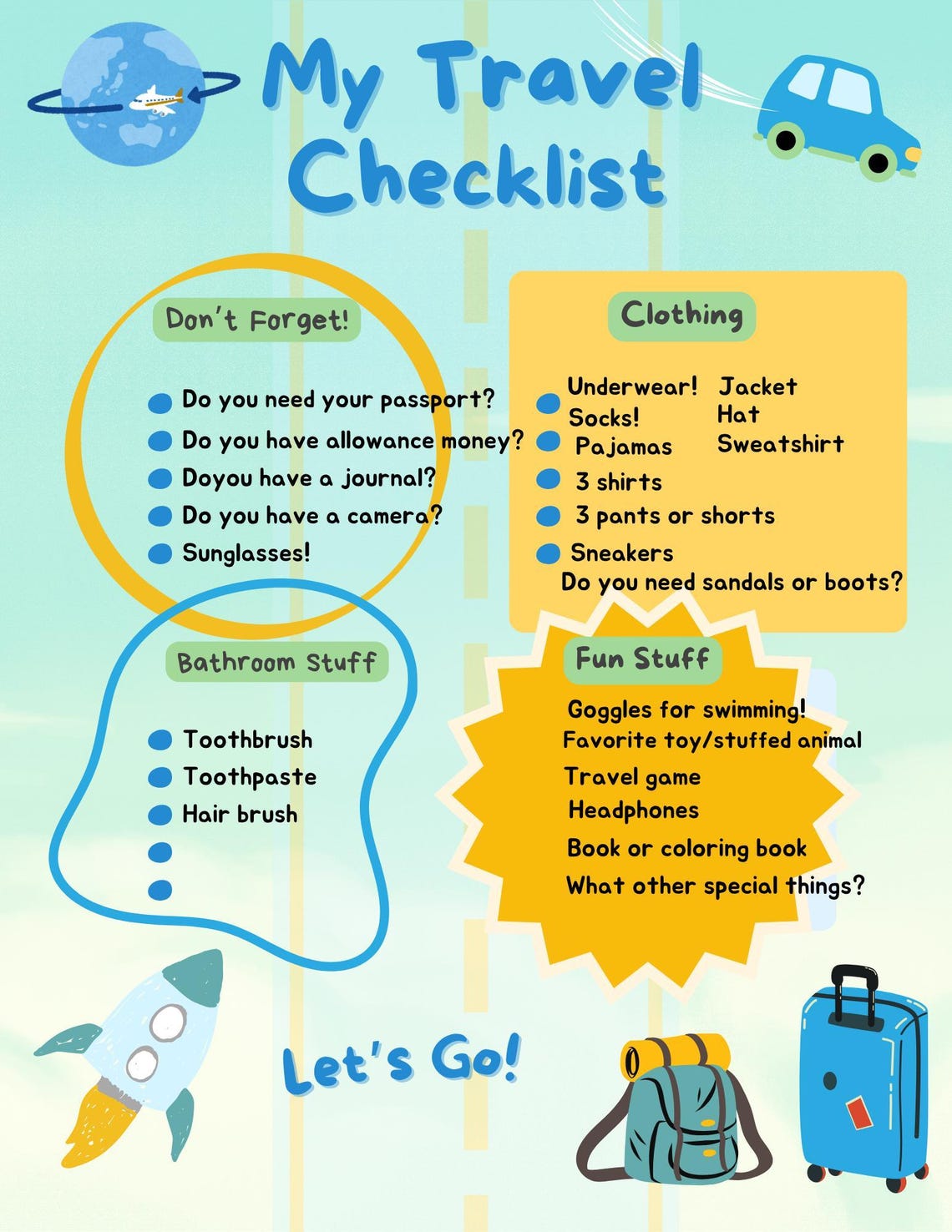 Simple and Fun Kids Travel Packing Checklist! Print, Laminate and Use ...