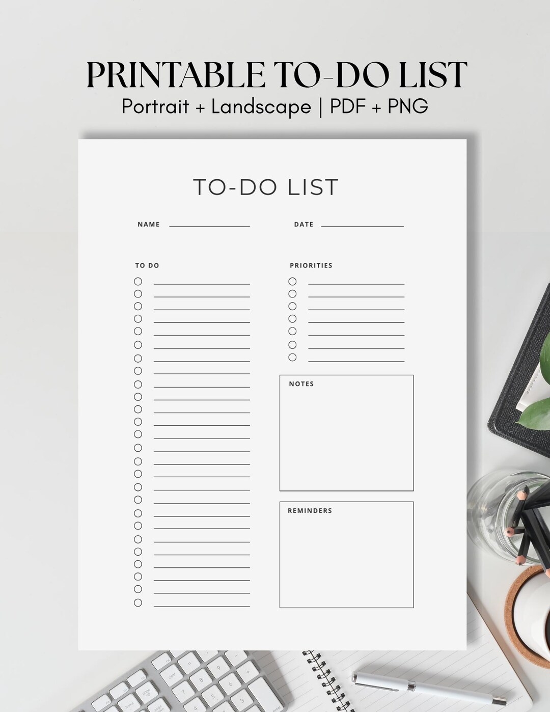 Minimalist Printable To-do List | Portrait + Landscape | PDF & PNG - Etsy