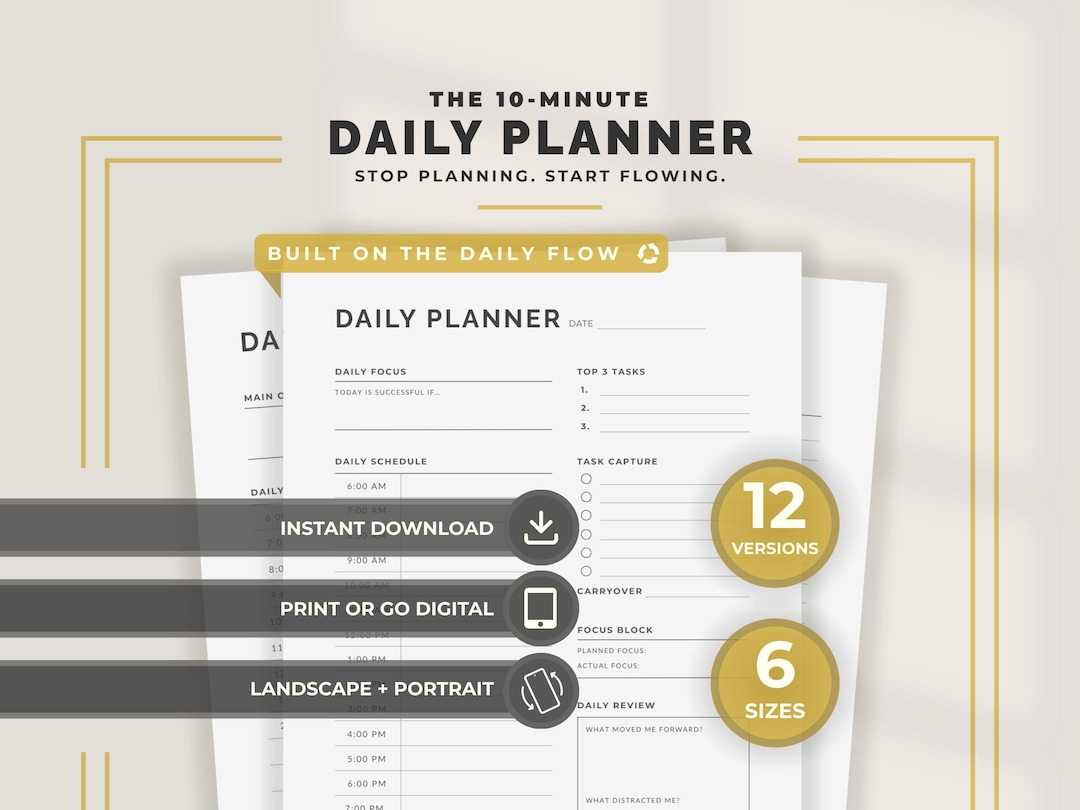 10 Minute Daily Planner Printable Minimal Daily Planner PDF PNG ...