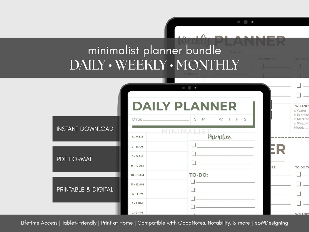 Digital and Printable Planner Bundle | Daily, Weekly & Monthly PDF Set ...