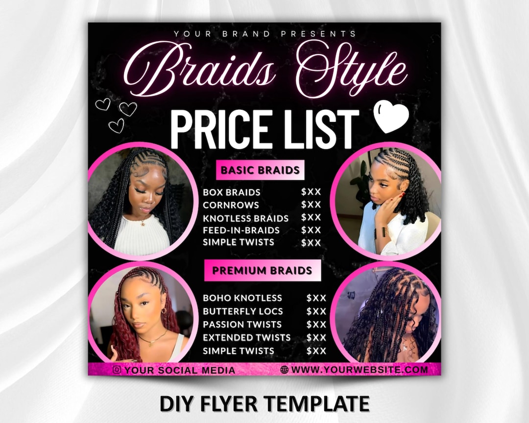 Braids Special, Braids Pricelist, Hair Styles Braiding Price Guide ...
