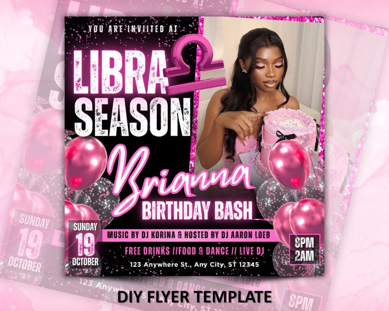 Birthday Party Flyer, Birthday Party Invitation Flyer,libra Season ...