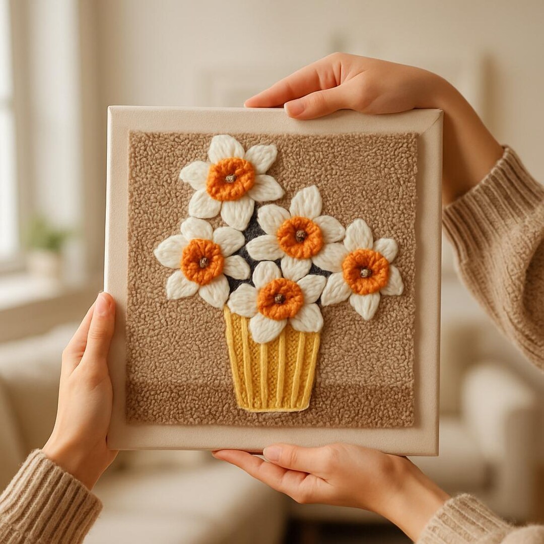 Framed Daffodil Punch Needle Embroidery Kit – Floral Wall Art, Beginner ...