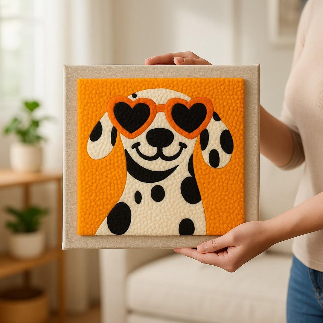 Dalmatian Dog Punch Needle Kit, Heart Sunglasses Embroidery Art ...