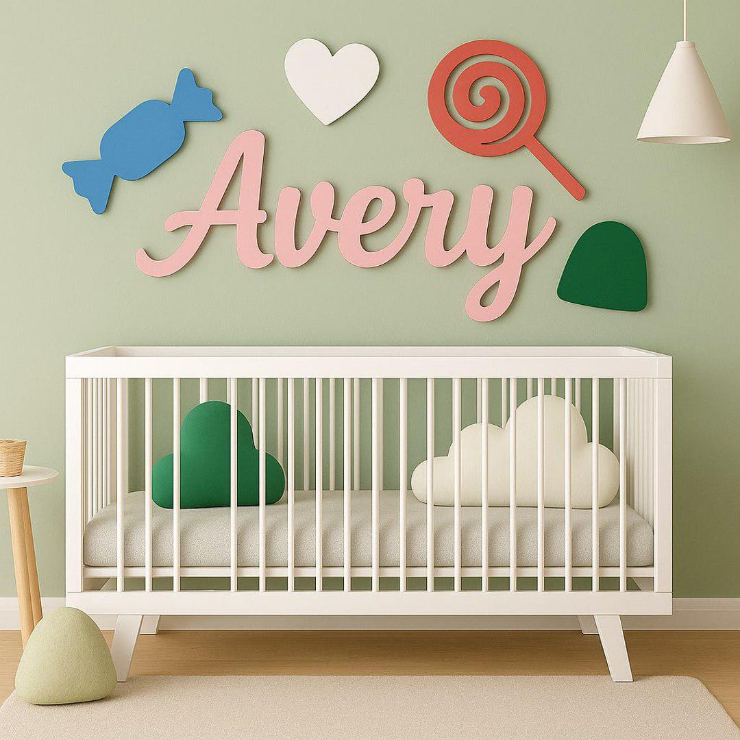 Candy Land Nursery Name Sign Above the Crib, Custom Wooden Baby Name ...
