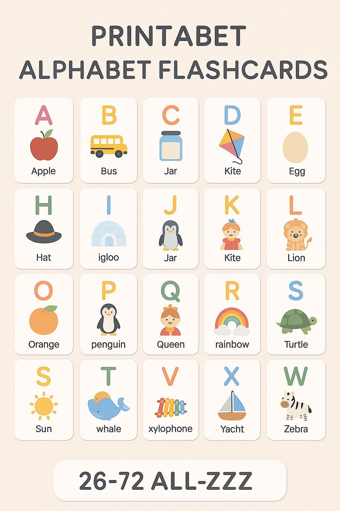 Printable Alphabet Flashcards for Kids | A-Z ABC Cards for Toddlers ...