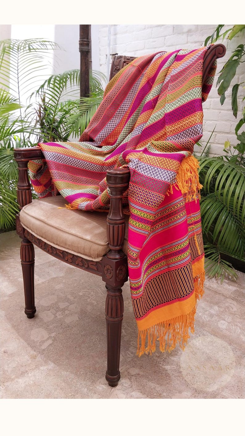 Handwoven Throw Blanket or Scarf – Colorful Reversible Khaadi Khais ...
