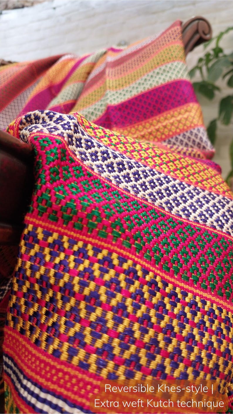 Handwoven Throw Blanket or Scarf – Colorful Reversible Khaadi Khais ...
