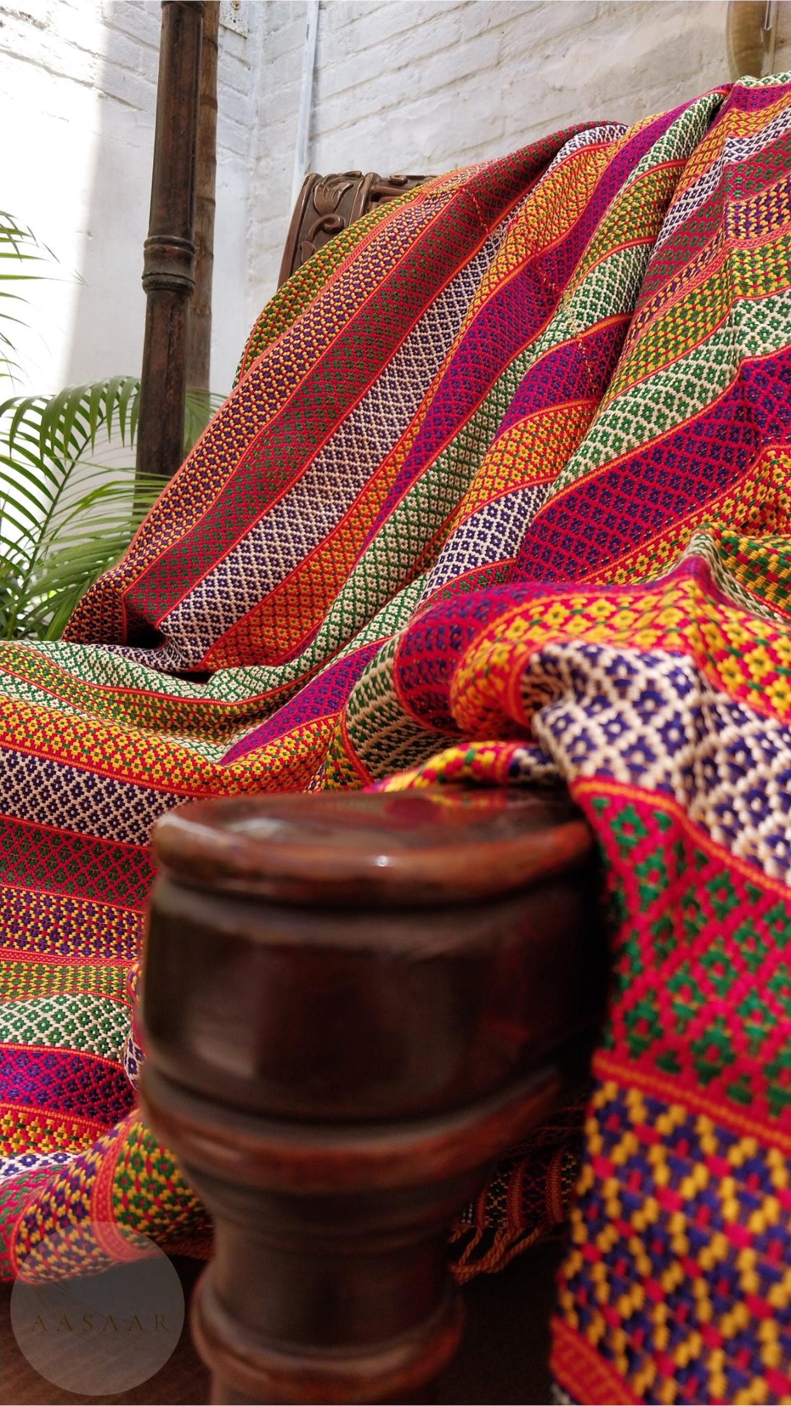 Handwoven Throw Blanket or Scarf – Colorful Reversible Khaadi Khais ...