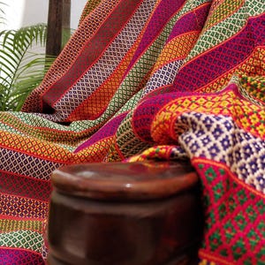 Handwoven Throw Blanket or Scarf – Colorful Reversible Khaadi Khais ...