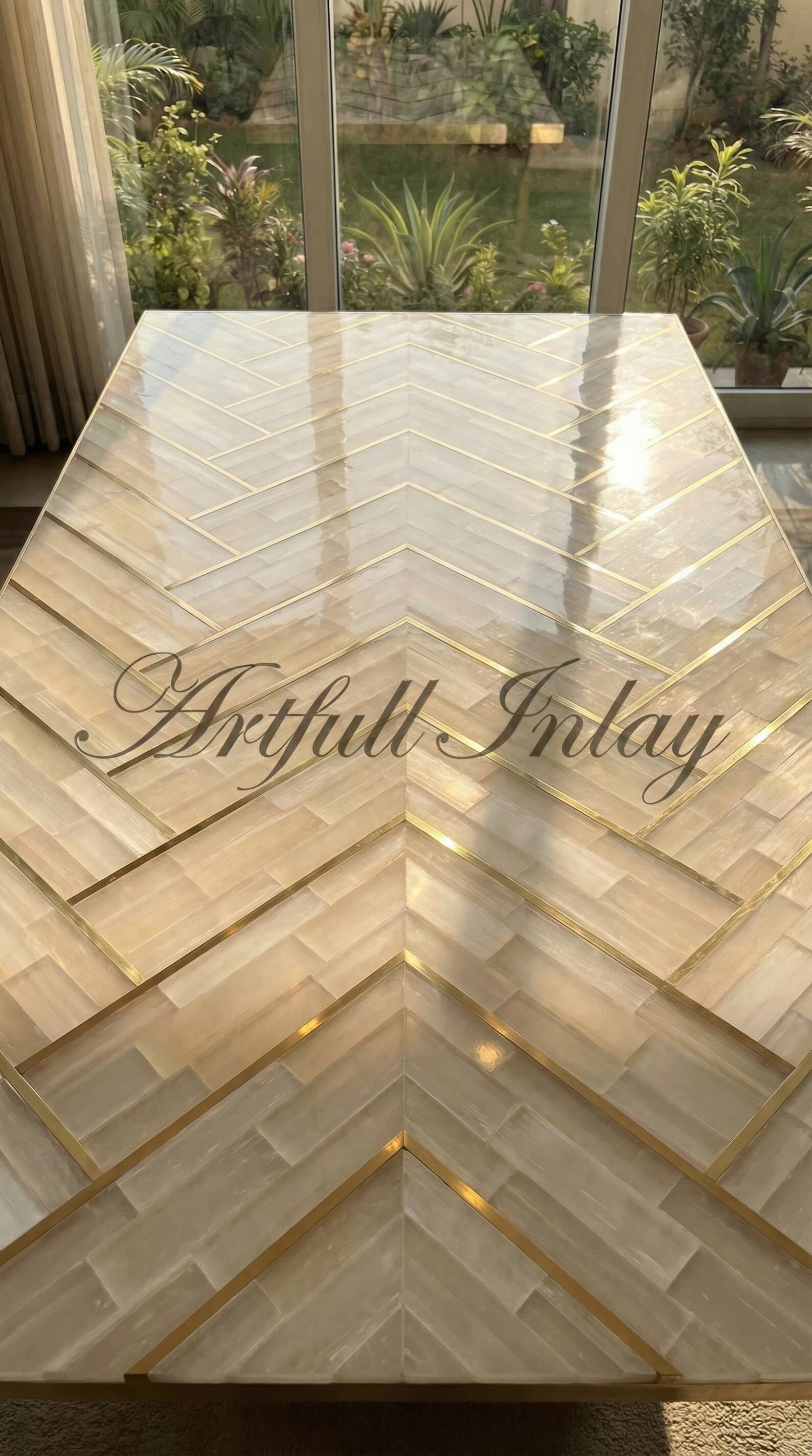 Handcrafted Natural Stone Table: Selenite & Brass for Modern Zen Home ...