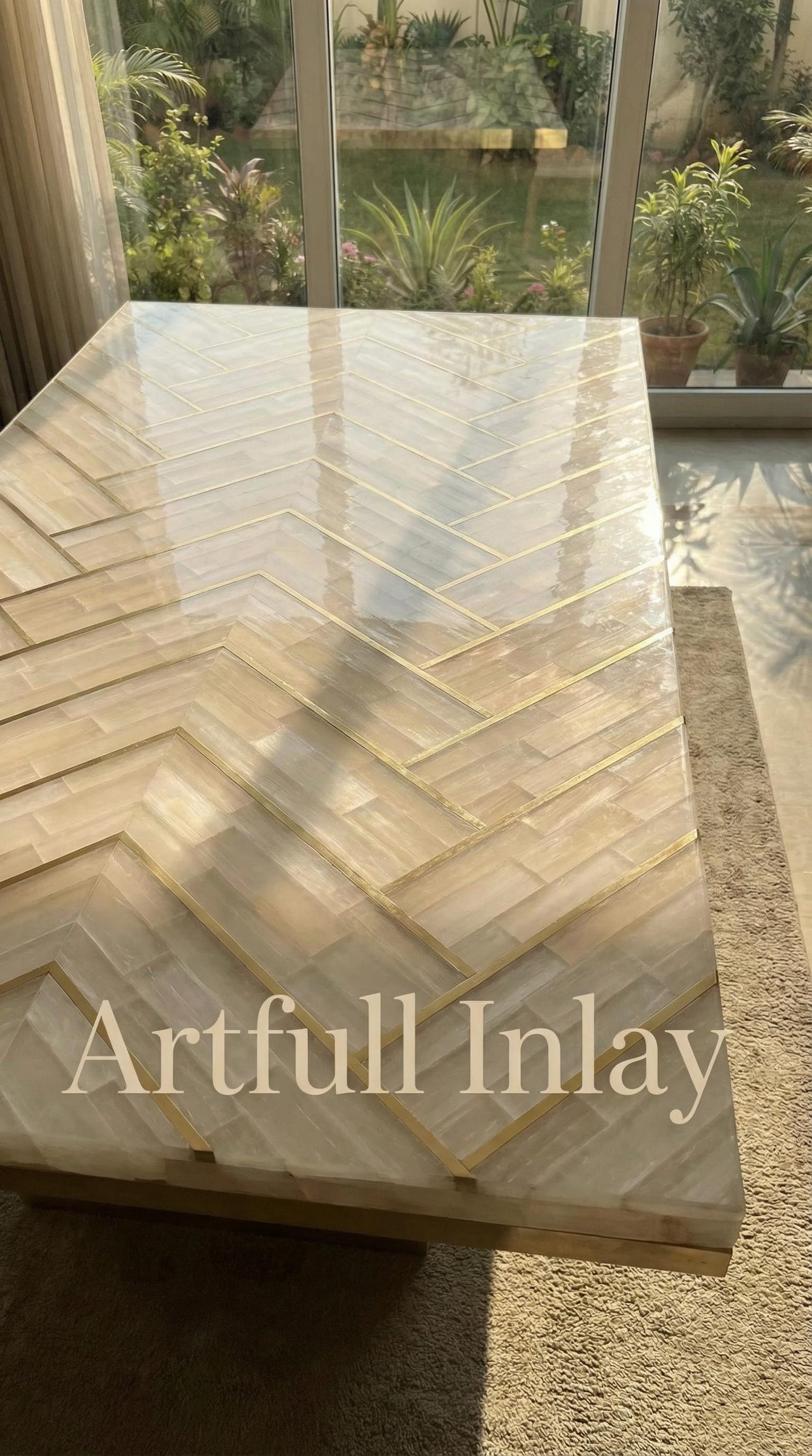 Handcrafted Natural Stone Table: Selenite & Brass for Modern Zen Home ...
