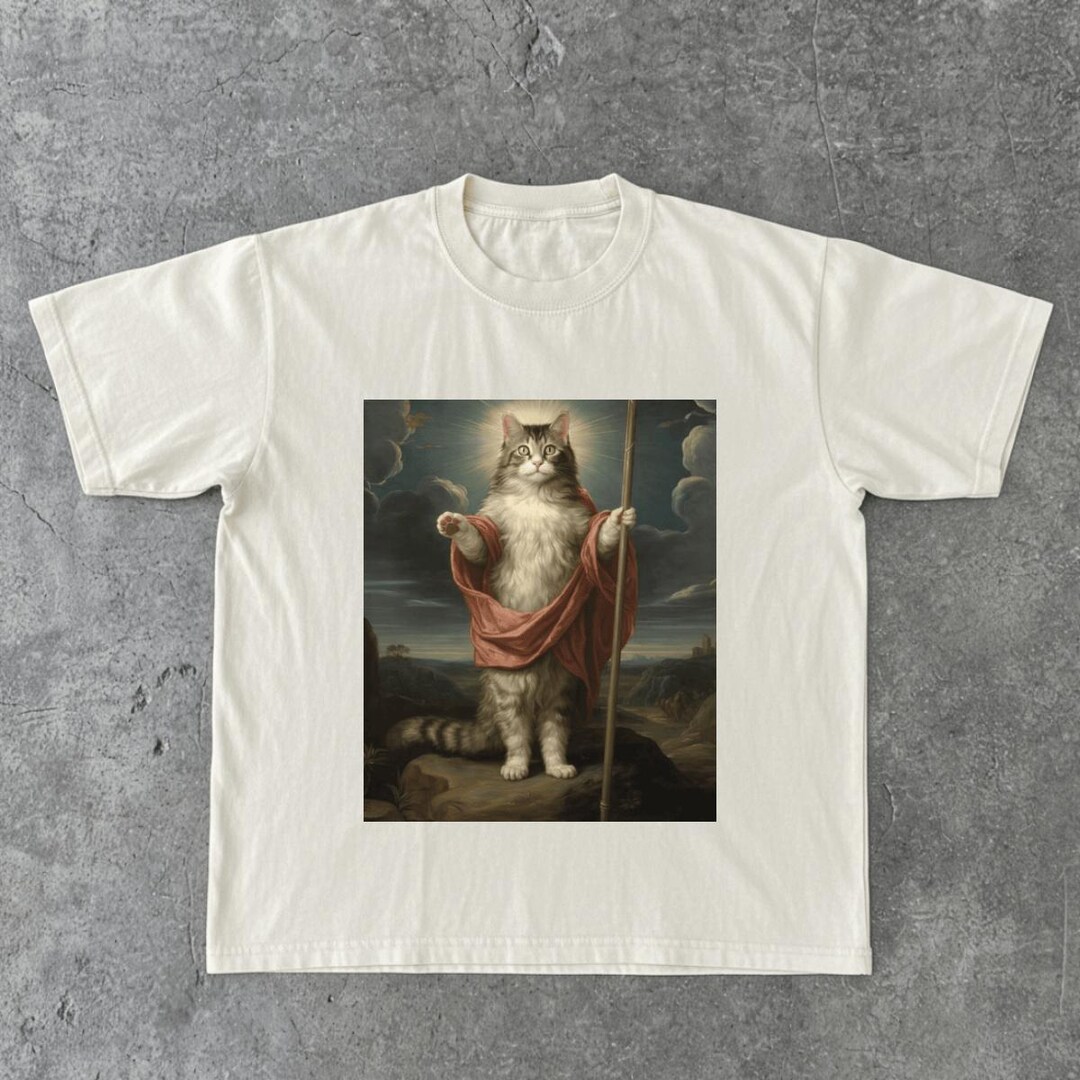 Holy Cat Art Shirt, Sacred Style Cat Graphic Tee, Classical Painting ...
