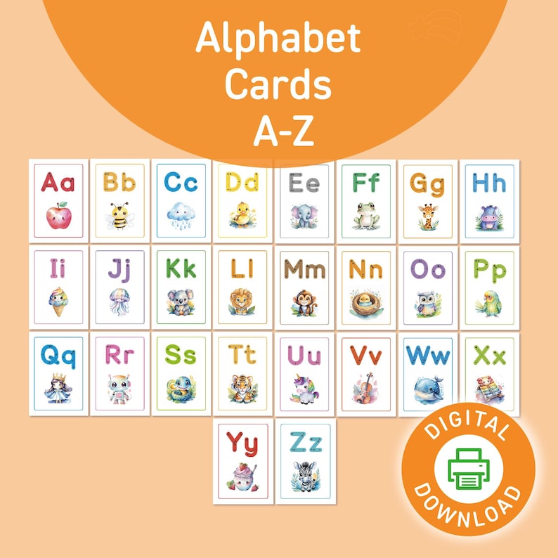 ABC Flash Cards A-Z Printable | Alphabet Cards for Kids | Preschool ...