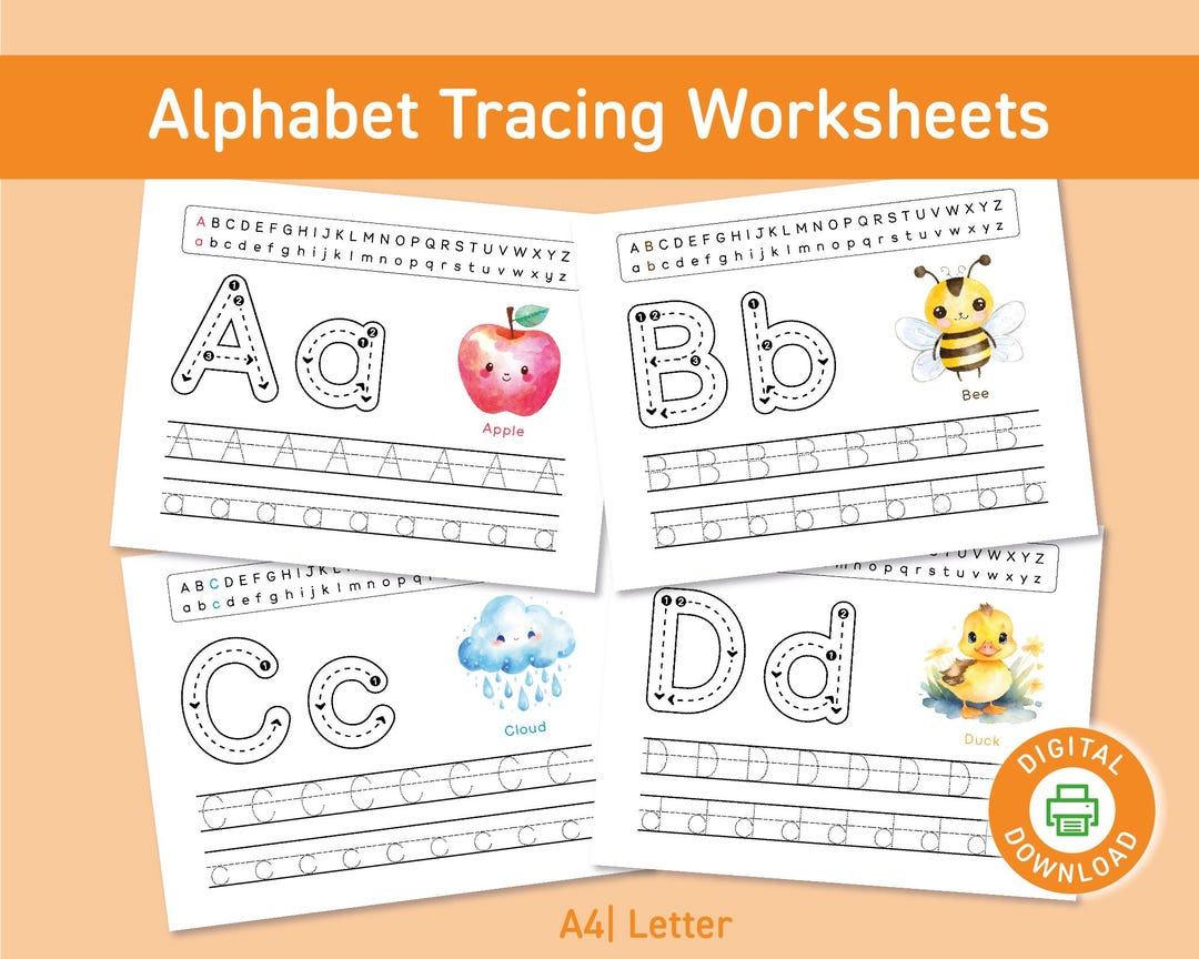 Alphabet Tracing Worksheets: A-Z Letter Practice, Preschool Printable ...