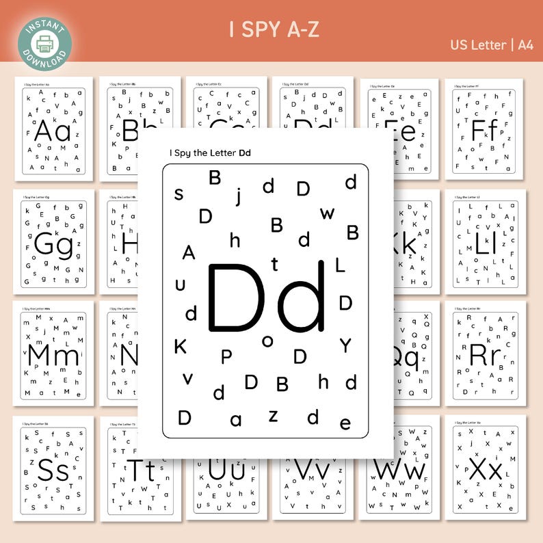 I Spy Alphabet Worksheets PDF A-Z Letter Recognition Printable (digital ...