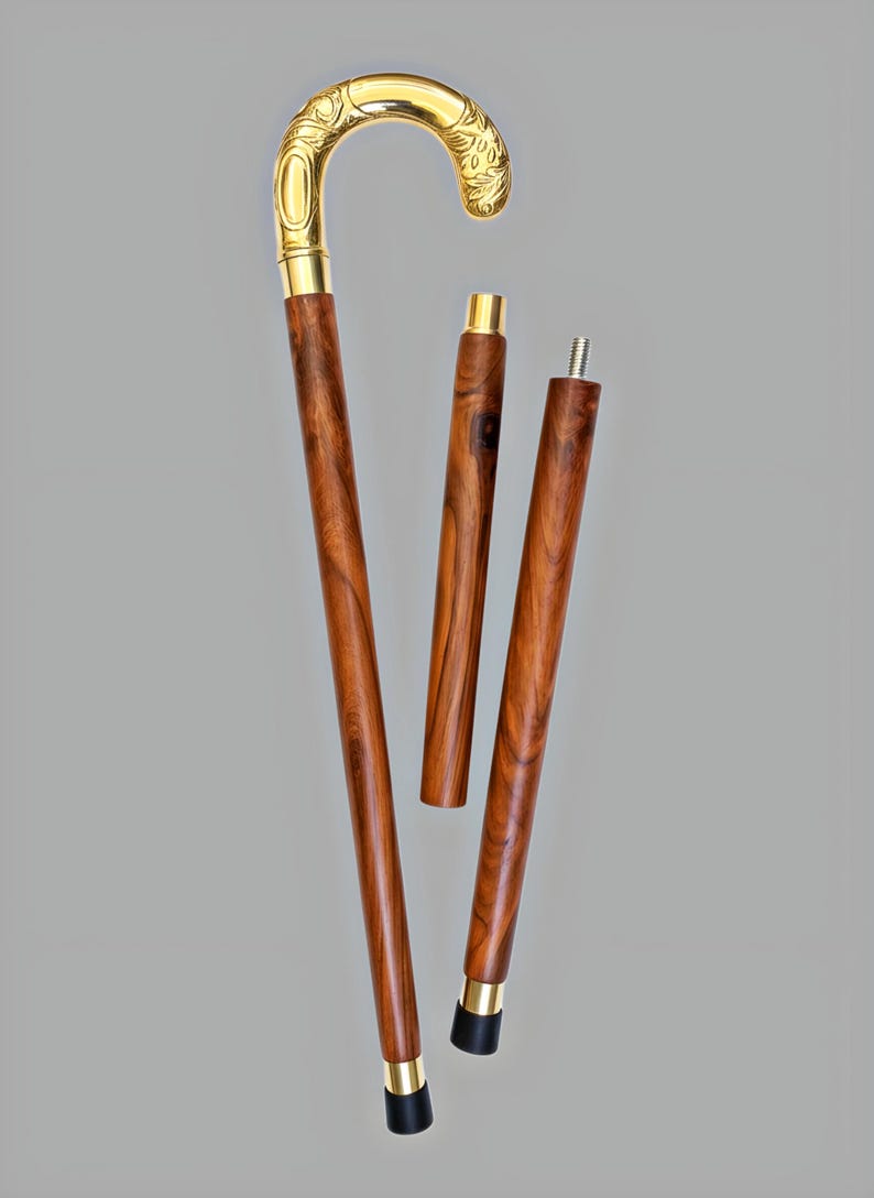 Vintage Brass Umbrella Head Handle Walking Stick Victorian Style Brown ...