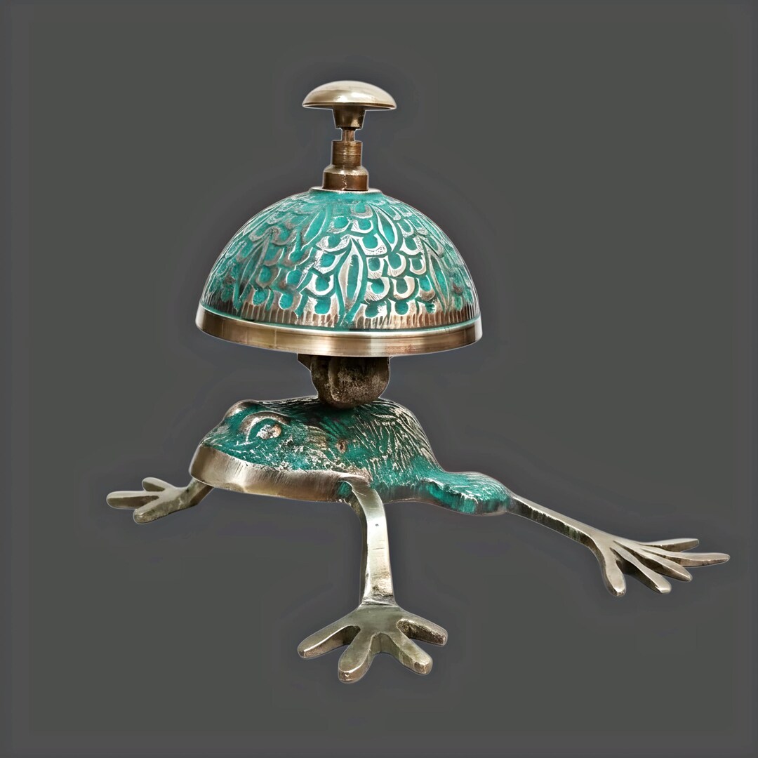 Vintage Style Brass Frog Desk Bell Ornate Office & Table Antique Bell ...