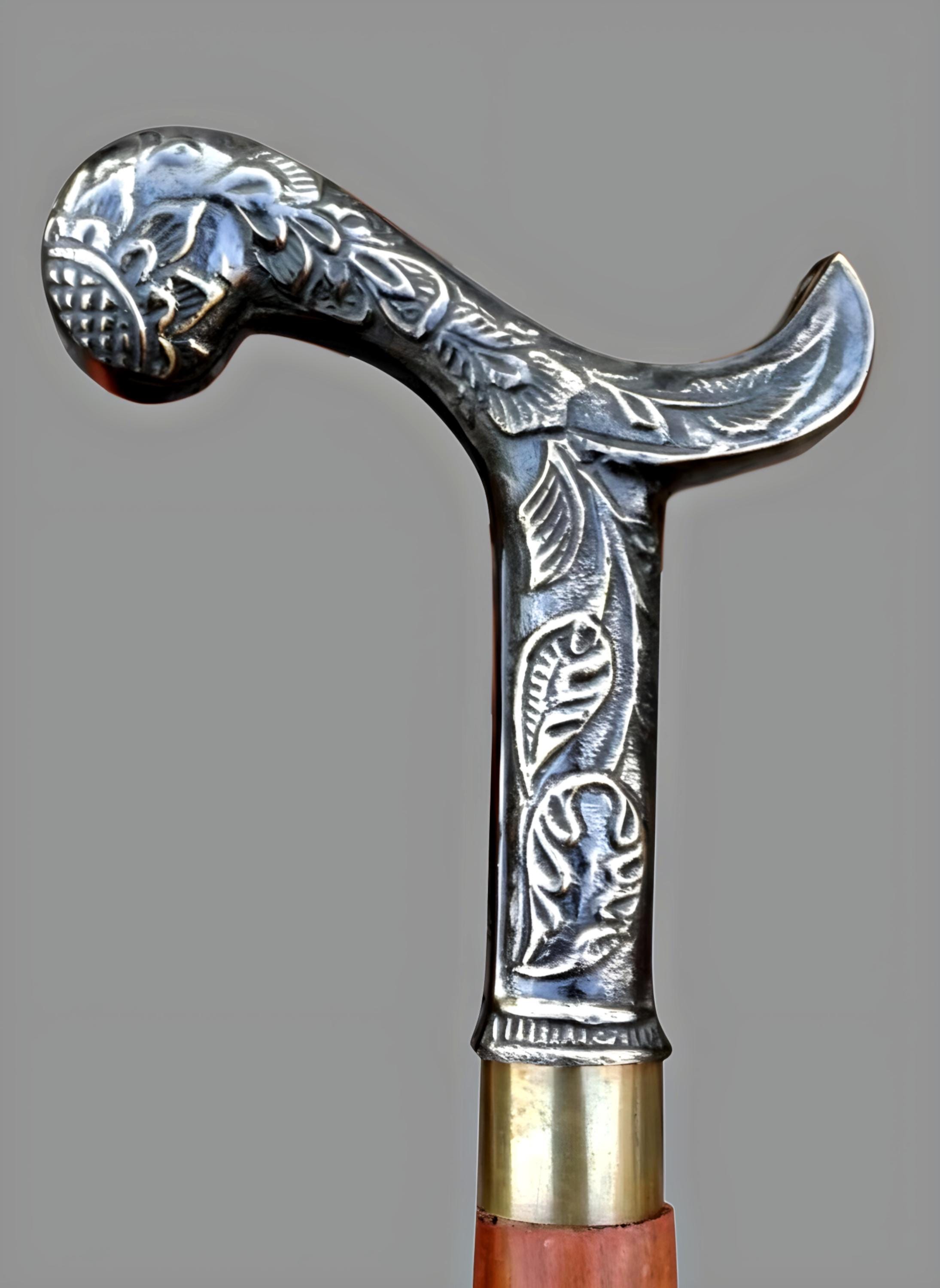 Victorian Antique Solid Brass Handle Walking Stick Cane 37” Elegant ...