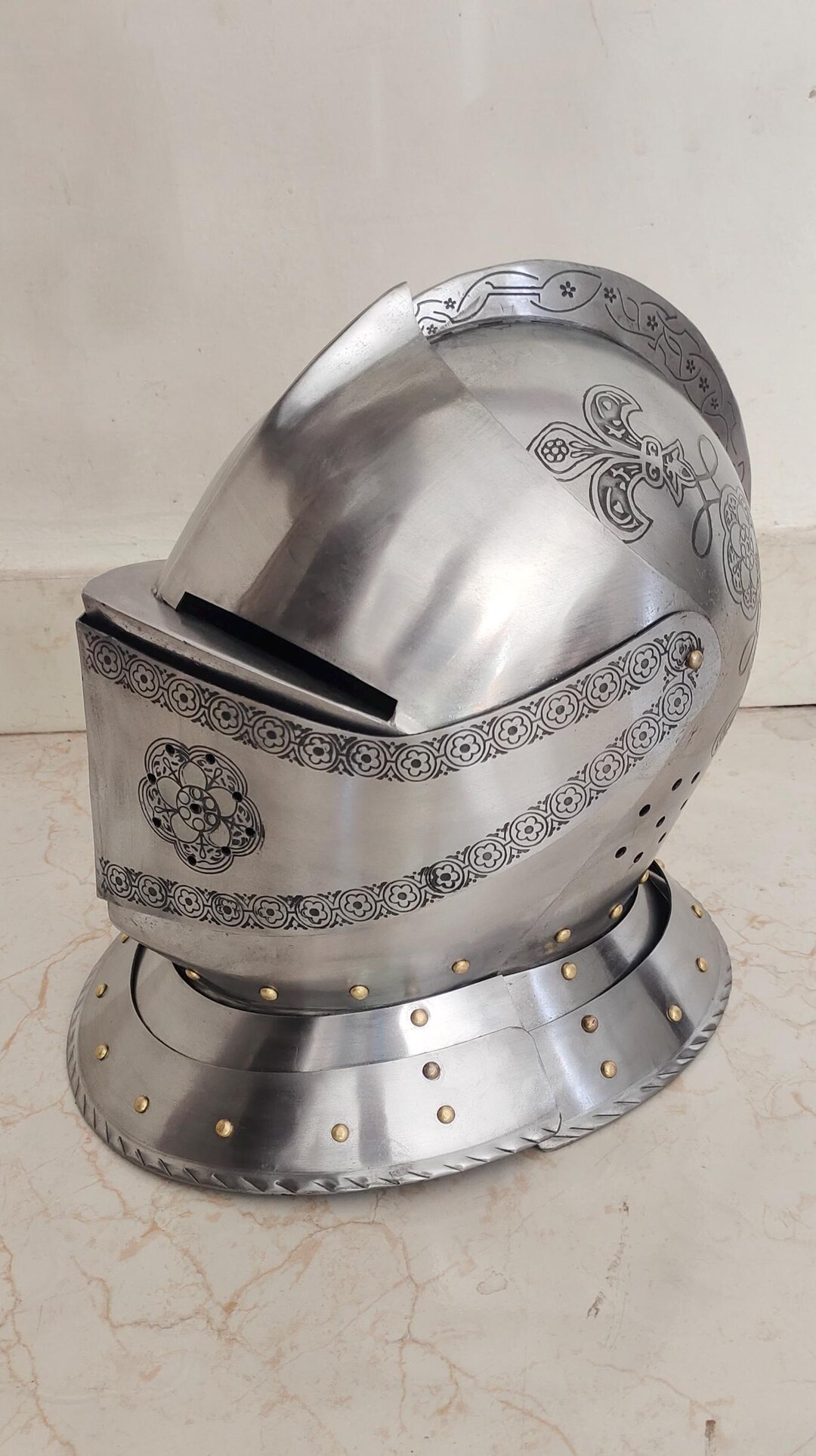 Engraved Medieval Knight Helmet 18 Gauge Steel Visor Armor Larp Sca - Etsy