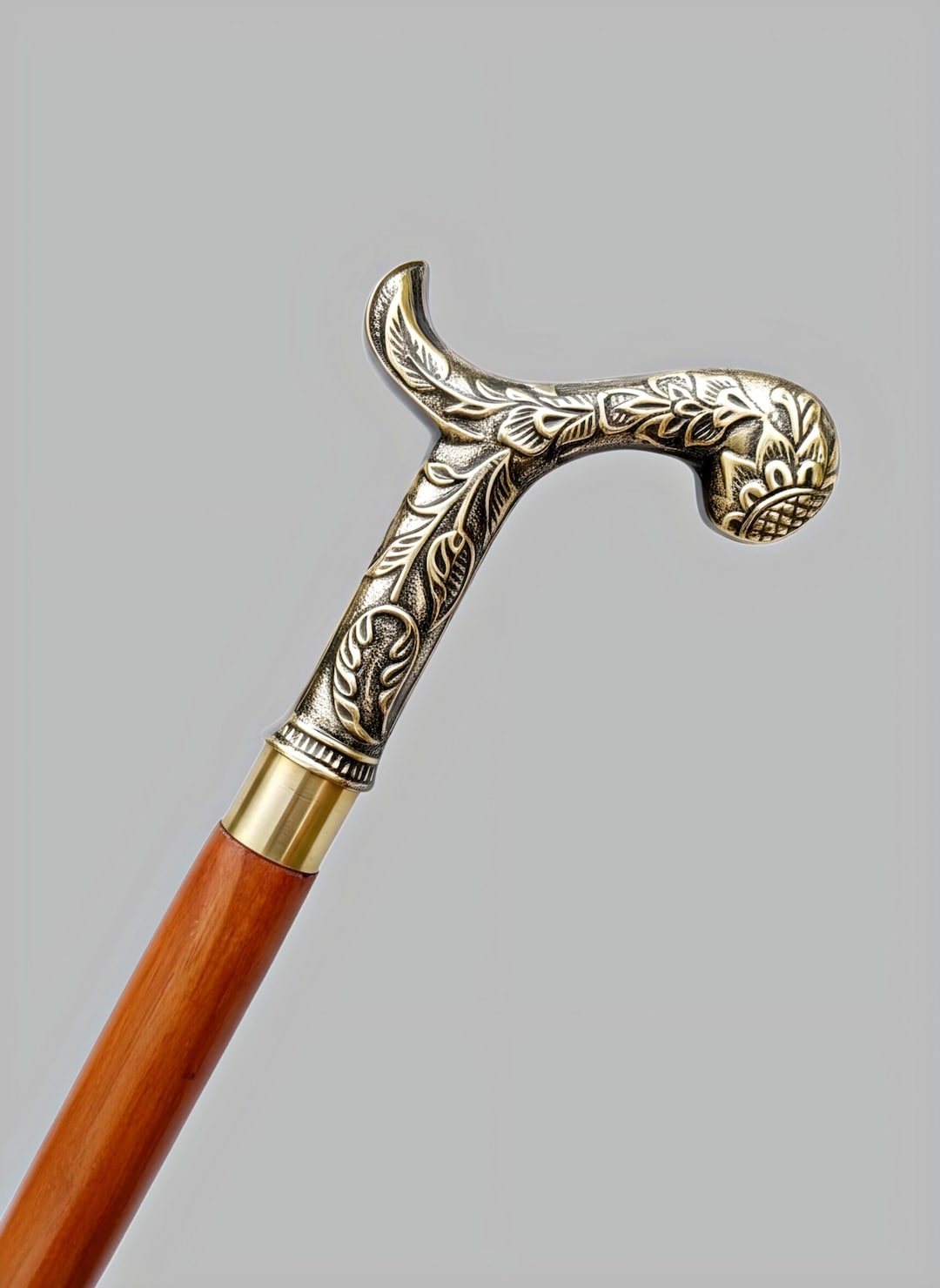 Victorian Antique Solid Brass Handle Walking Stick Cane 37” Elegant ...