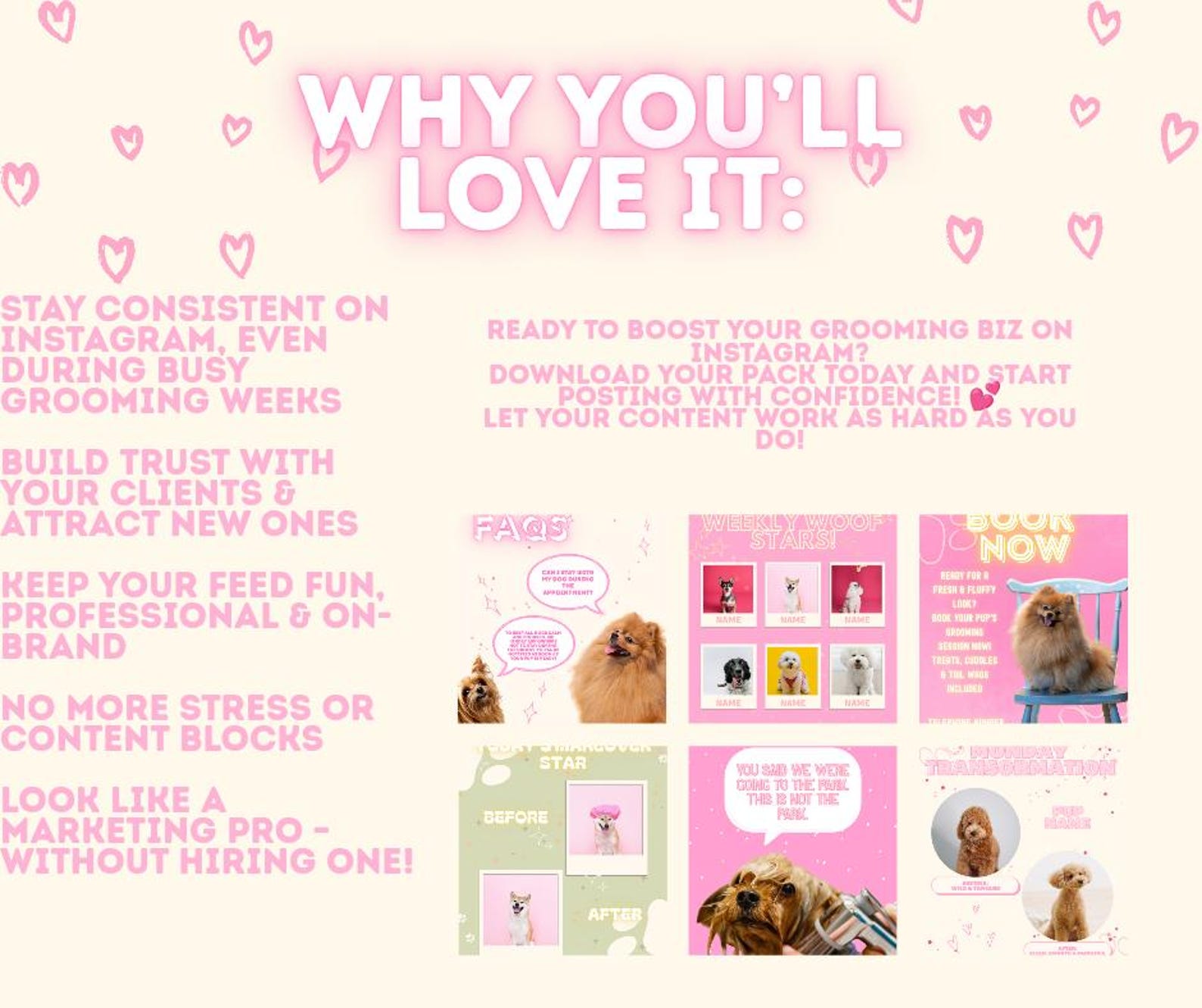 Dog Grooming Marketing Templates – 50 Instagram Canva Posts – Social ...
